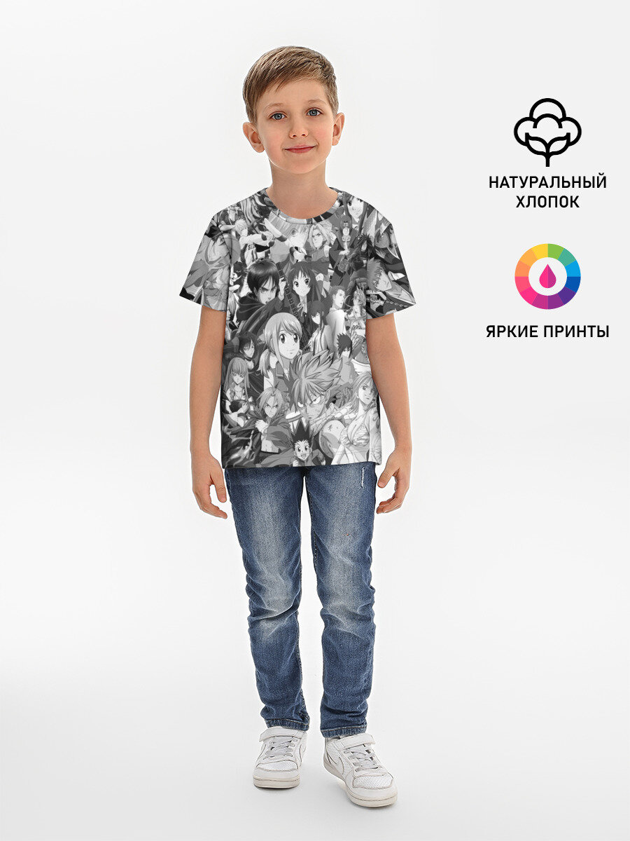 Футболка хлопковая детская МНОГО ЧЕРНО-БЕЛЫХ АНИМЕ ДЕВОЧЕК