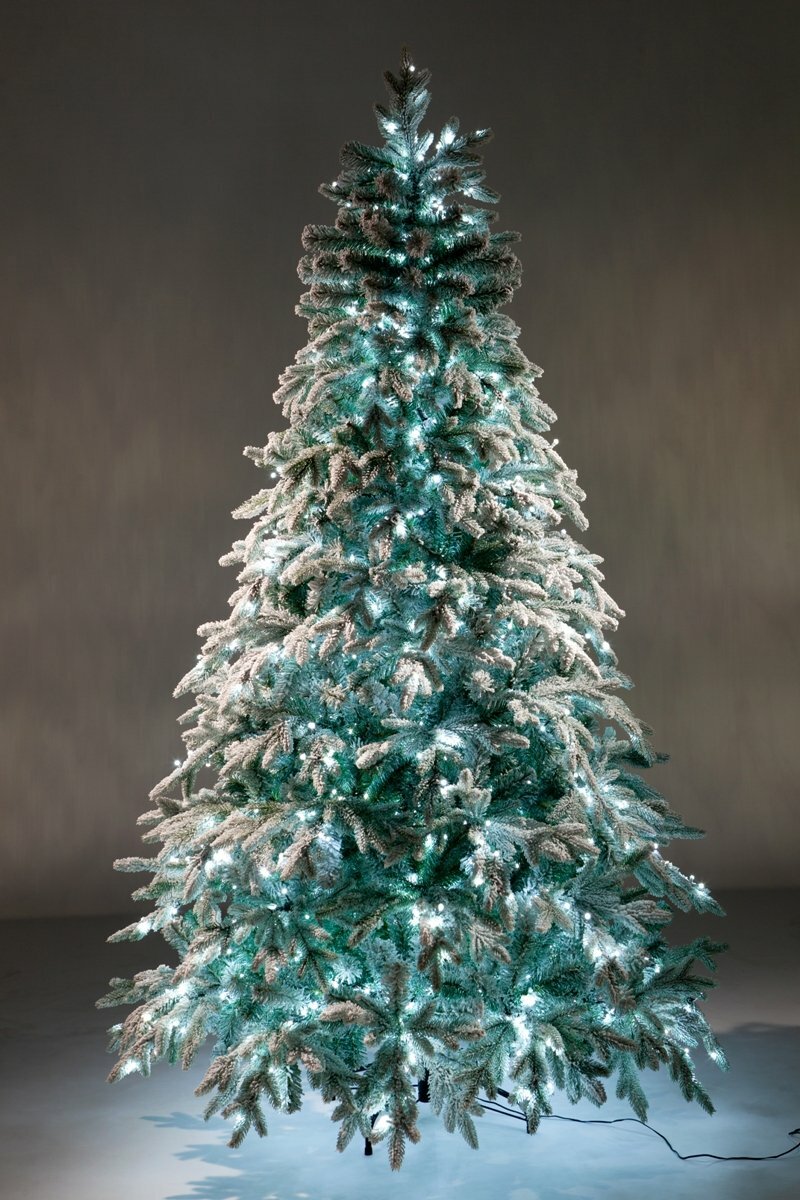 Ель искусственная Crystal trees неаполь NEW в снегу с вплетенной гирляндой 180 см
