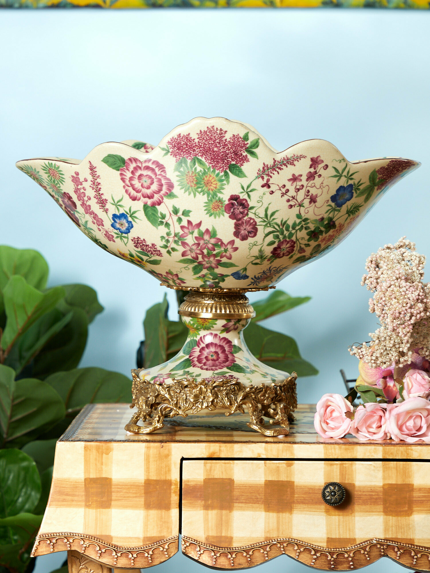 31G2646/HD011EC/HY0187 Чаша на ножке 42х27х37см, Фарфор, бронза, Glasar