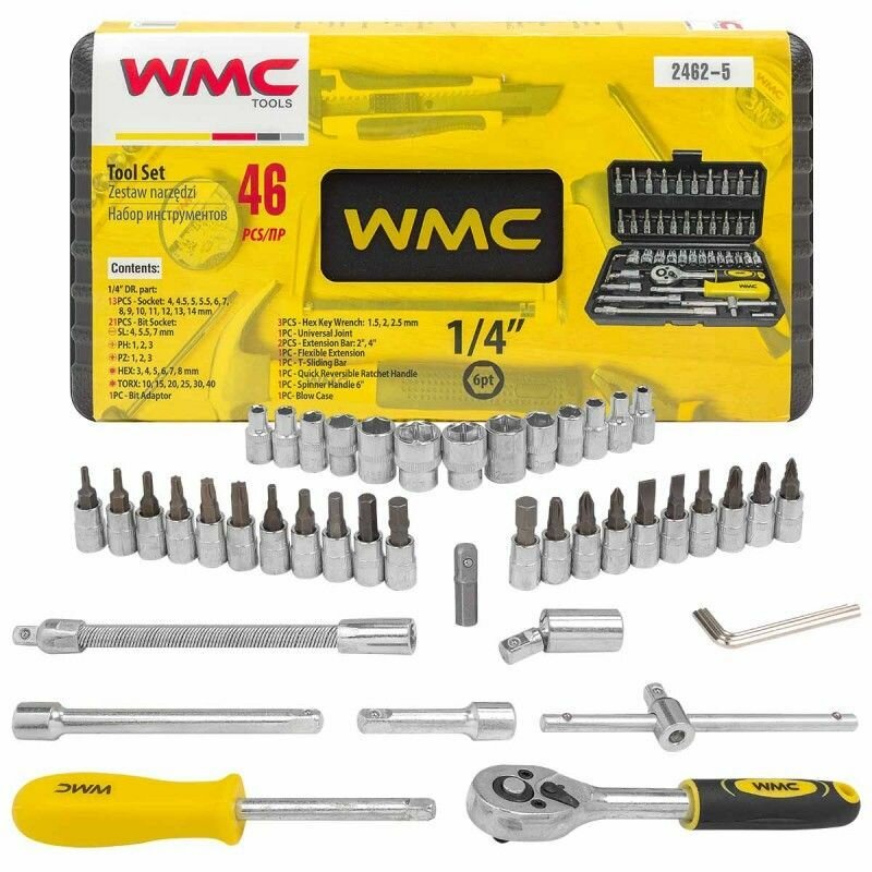 Набор инструментов 46 предметов 1/4" (6-гранные) WMC TOOLS (4-14мм)