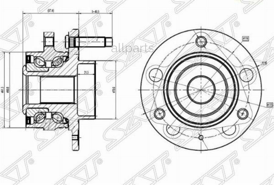 SAT ST-13502829 Ступичный узел перед CHEVROLET CRUZE/OPEL ASTRA J/ZAFIRA 09- (R16)