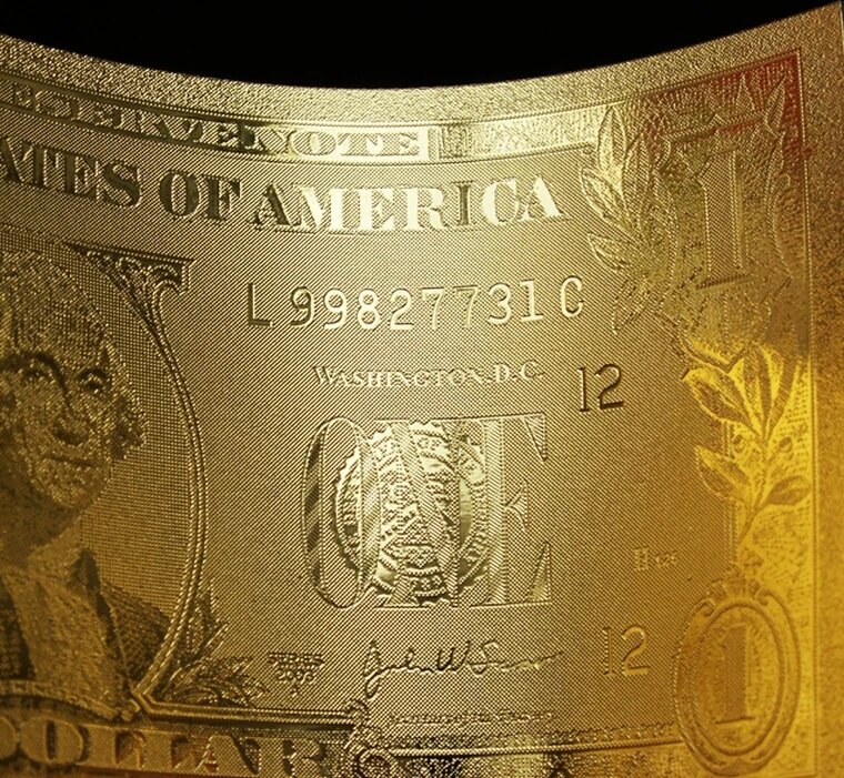 1 доллар США золотая банкнота 24 карата GOLD сувенирная копия, банкноты и купюры редкие коллекционные