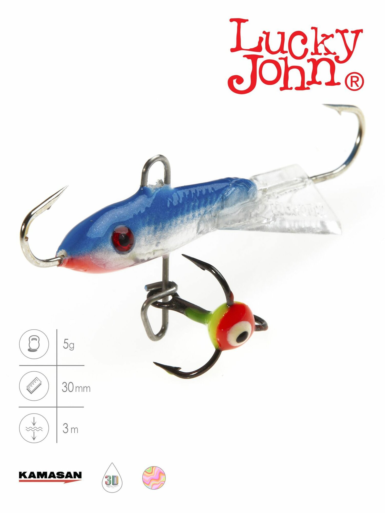 Балансир для рыбалки lucky john CLASSIC 3 с тр. 30мм/15H блистер, зимние снасти рыболовные с крючком, приманка силиконовая