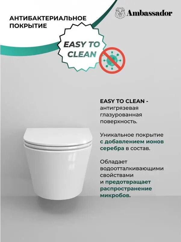 Унитаз Ambassador Ritz 233K19004RS подвесной безободковый с микролифтом