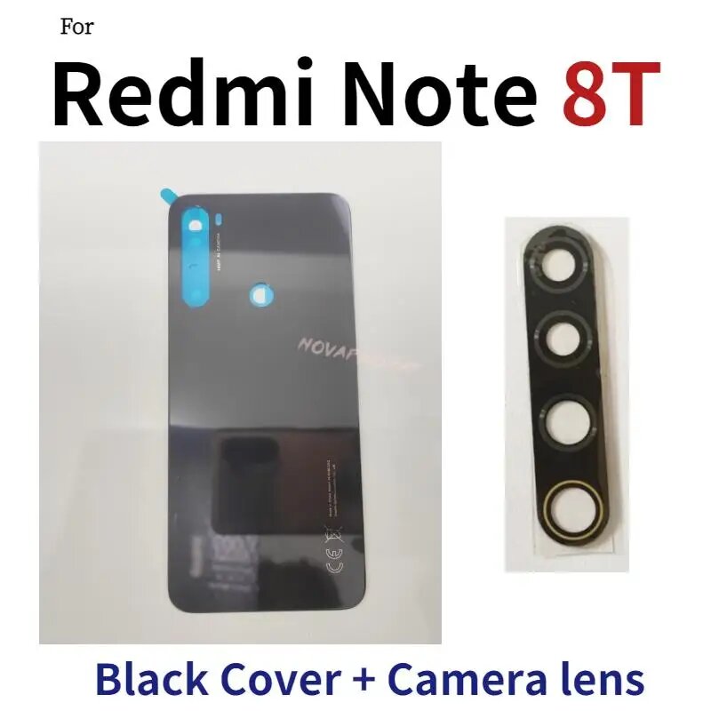 Самое лучшее для Xiaomi Redmi Note 8T Задняя Крышка Стеклянная Крышка батарейного отсека задняя панель Задняя крышка объектив камеры Black cover lens