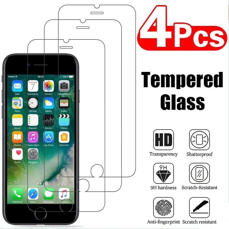 Защитное стекло HD для iPhone SE 2020/2022/iPhone 6 6S 7 8 Plus, 2/4 шт, прозрачная защитная пленка для экрана 9H