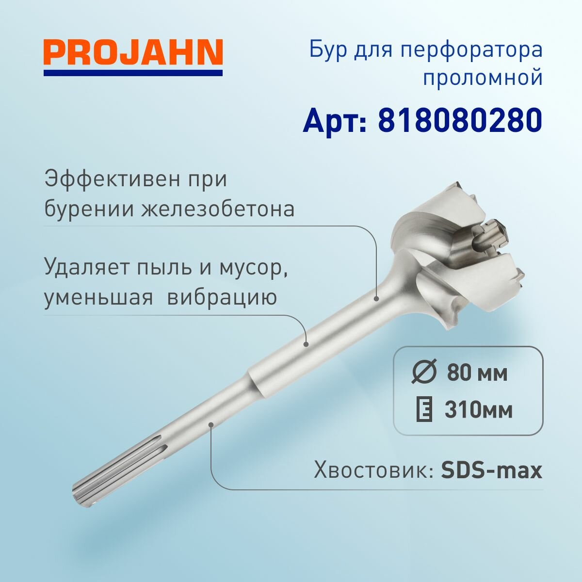 Бур проломной 80 мм, L-310мм, SDS-max PROJAHN