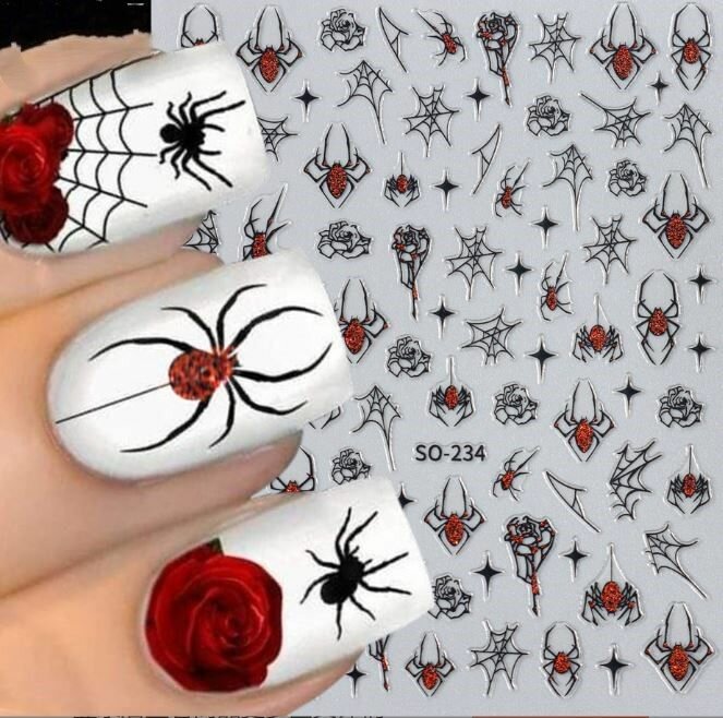 Наклейки для ногтей, слайдеры для маникюра, Пауки