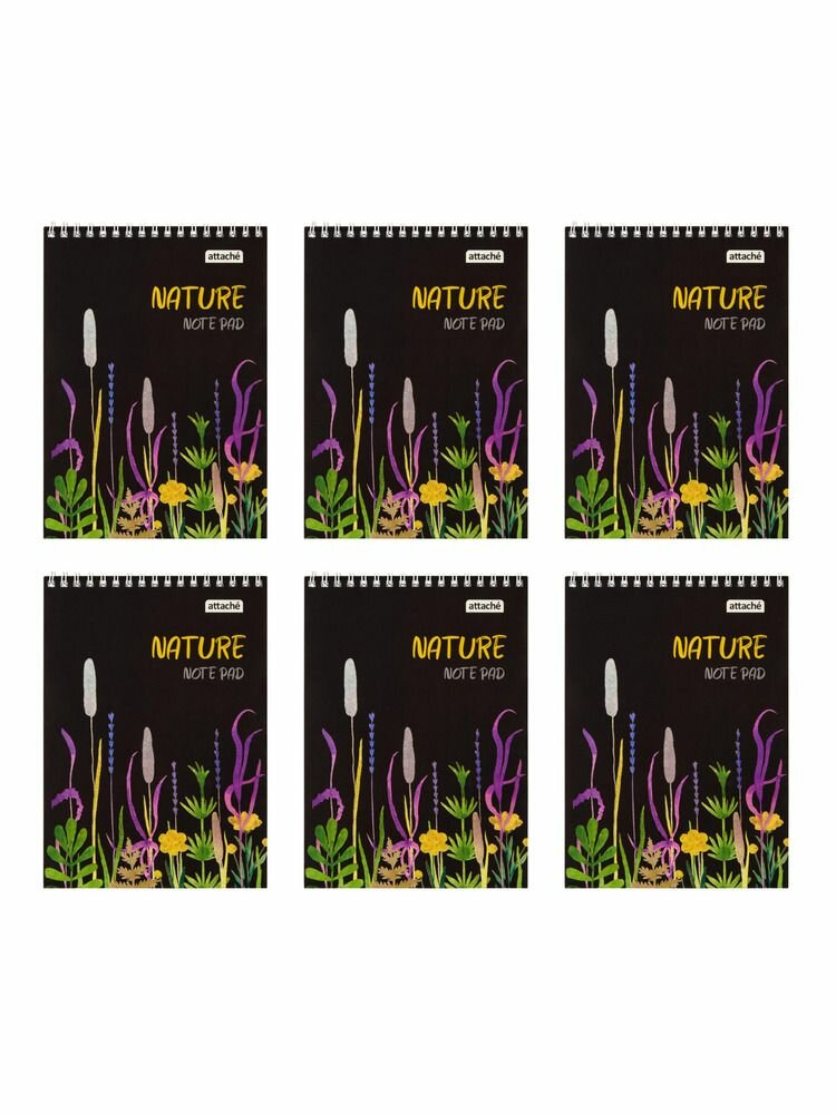 Attache Блокнот Nature Black flowers А5, 60 листов, 6 шт