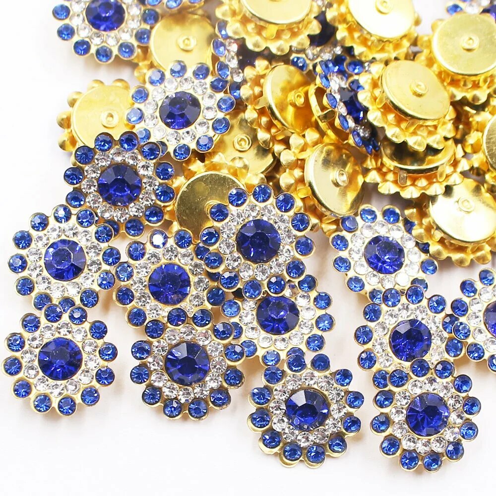Швейные стразы золотые 14 мм YTianCL 50pcs, Синий, sapphire