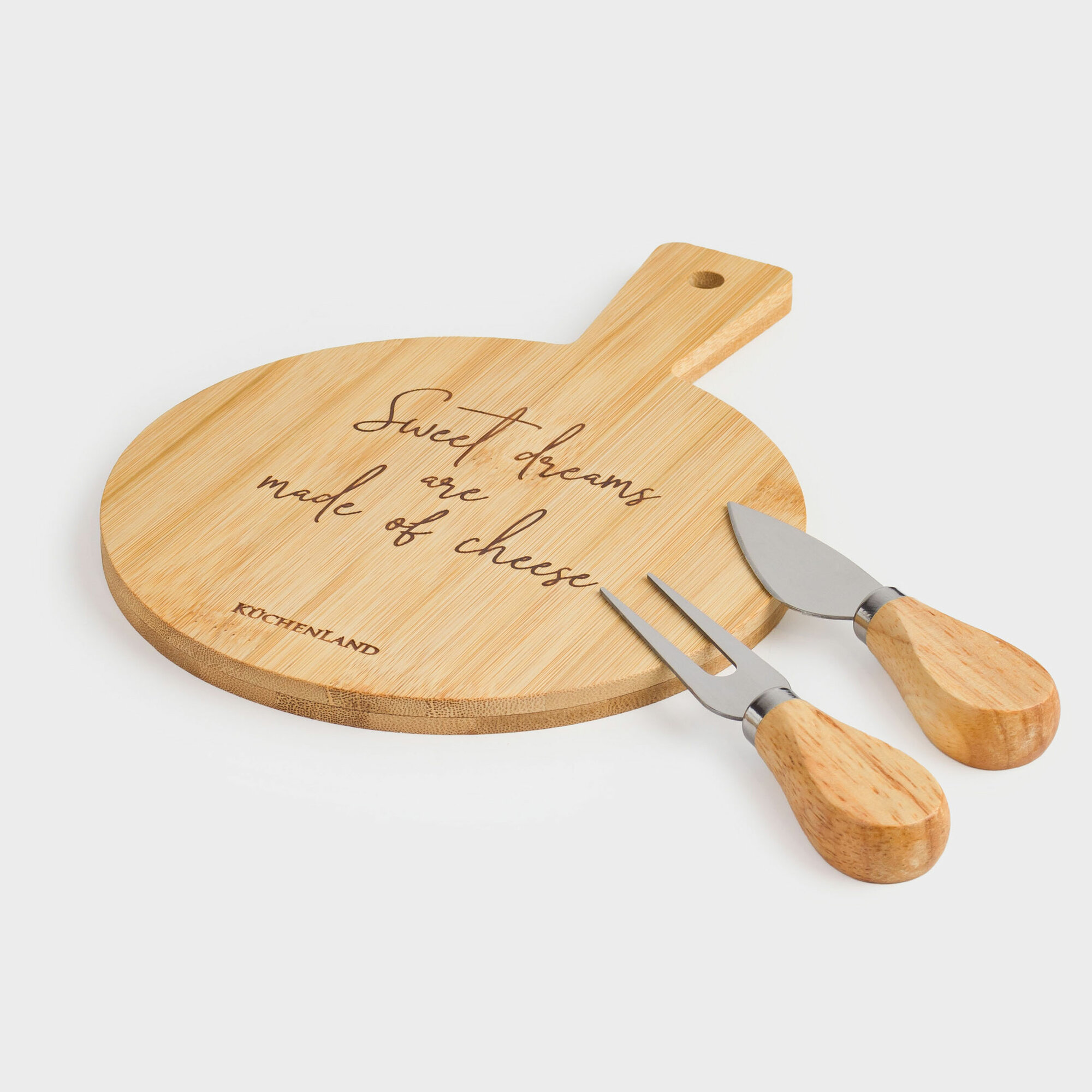 Набор для сыра, 3 пр, доска-блюдо с ручкой, бамбук/сталь, круглый, Cheese, Bamboo