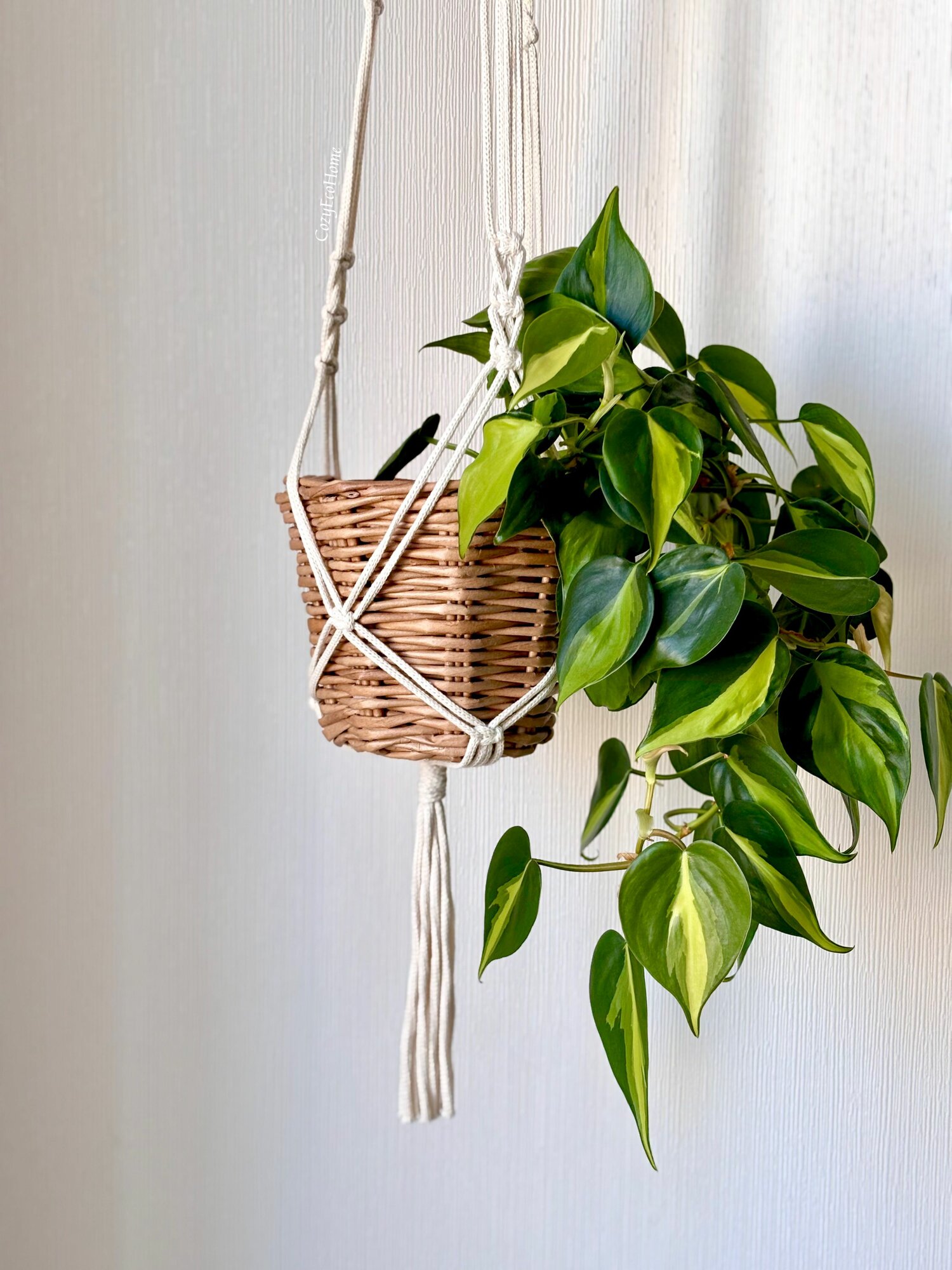 Подвесное плетеное кашпо для цветов с макраме подвесом. Набор ручной работы