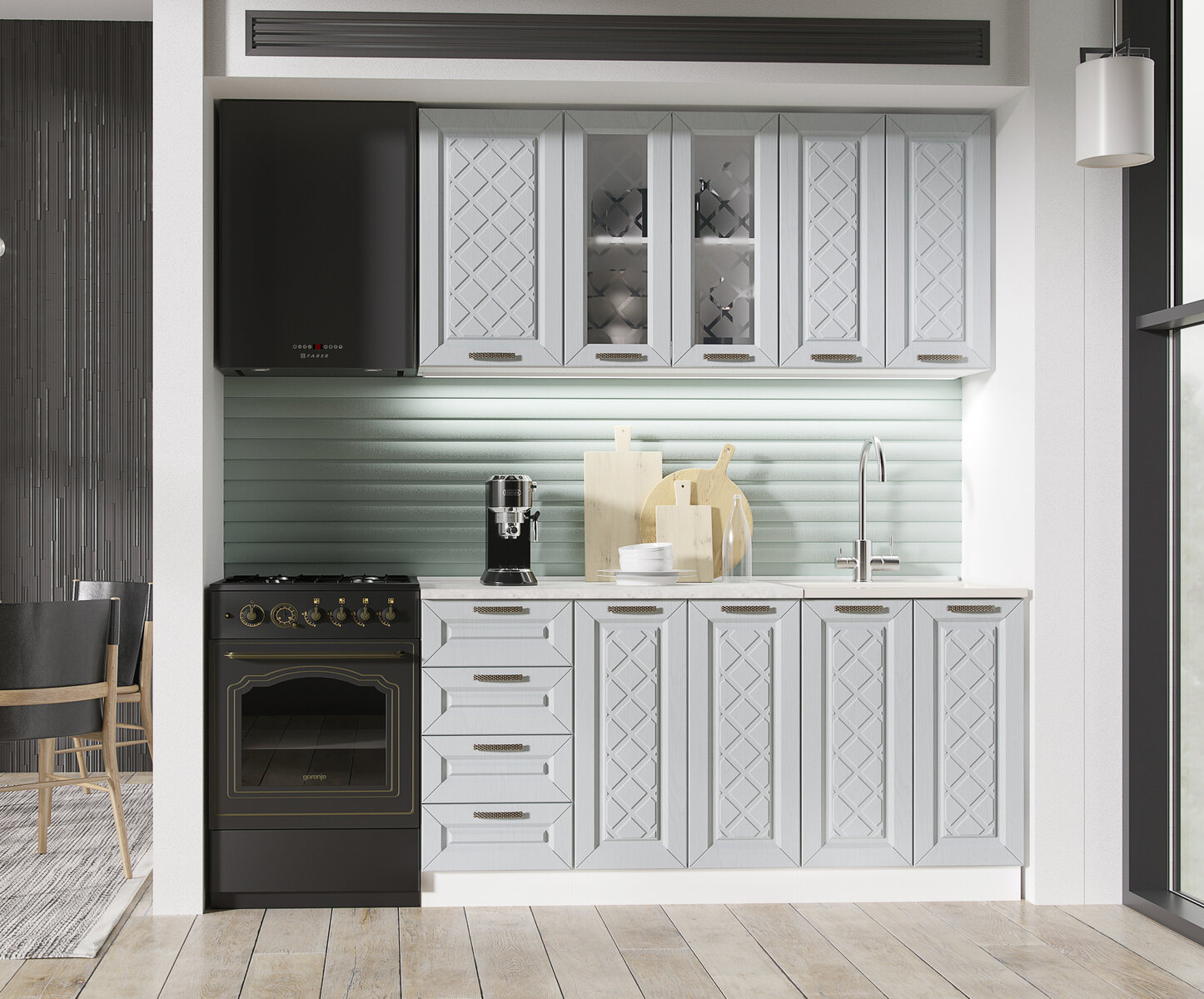 Кухонный гарнитур, кухня, готовый комплект Агава 1,6 м Антрацит