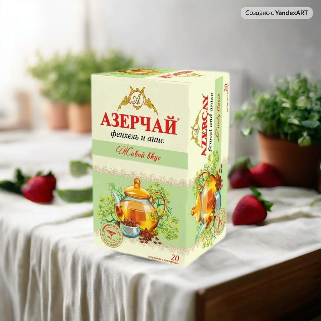 Azercay Чай зеленый, Живой вкус, с Фенхелем и Анисом 20 пак./