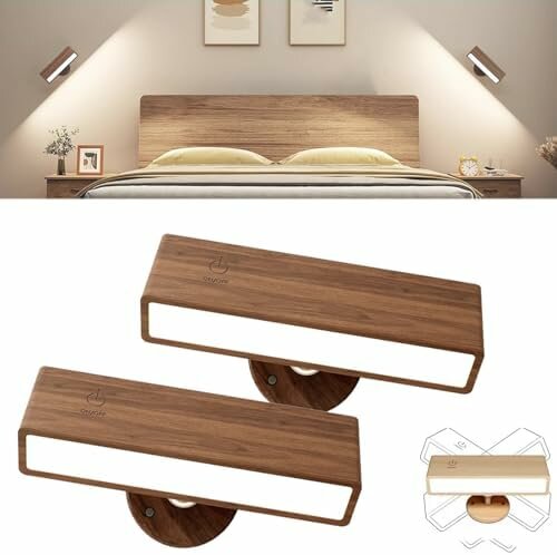 360 поворотный светодиодный деревянный настенный бра, магнитный перезаряжаемый настенный бра для спальни, прикроватной гостиной, беспроводная регулировка яркости