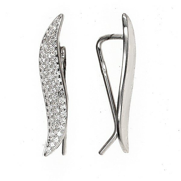 Серьги каффы, серебро, 925 проба, родирование, фианит