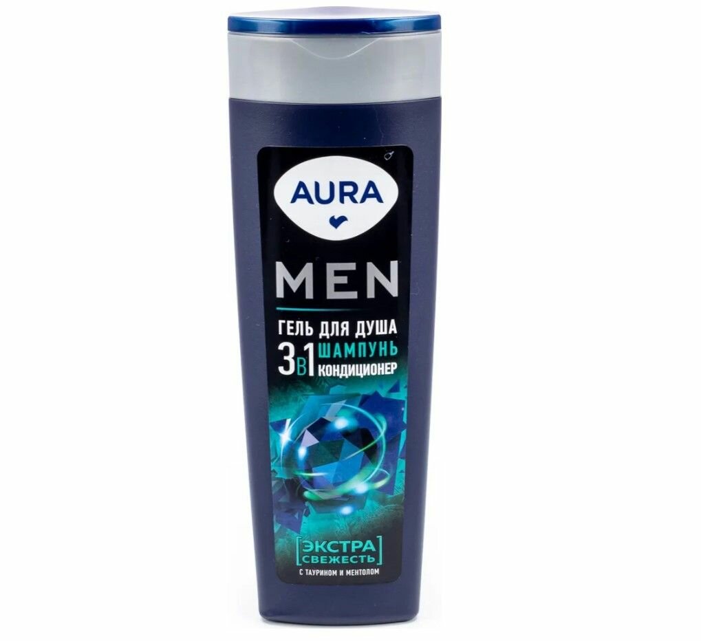 Гель для душа Aura "Men", 3 в 1, Экстра Свежесть, флакон, флиптоп, 380 мл