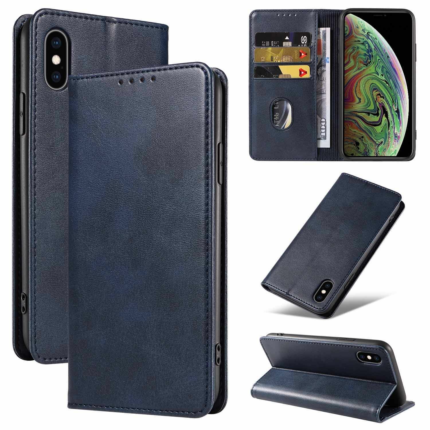 Кожаный чехол-книжка для Apple iPhone XS Max ( Айфон ХС Макс), магнитный, с отделениями для карт и кошельком, высокое качество