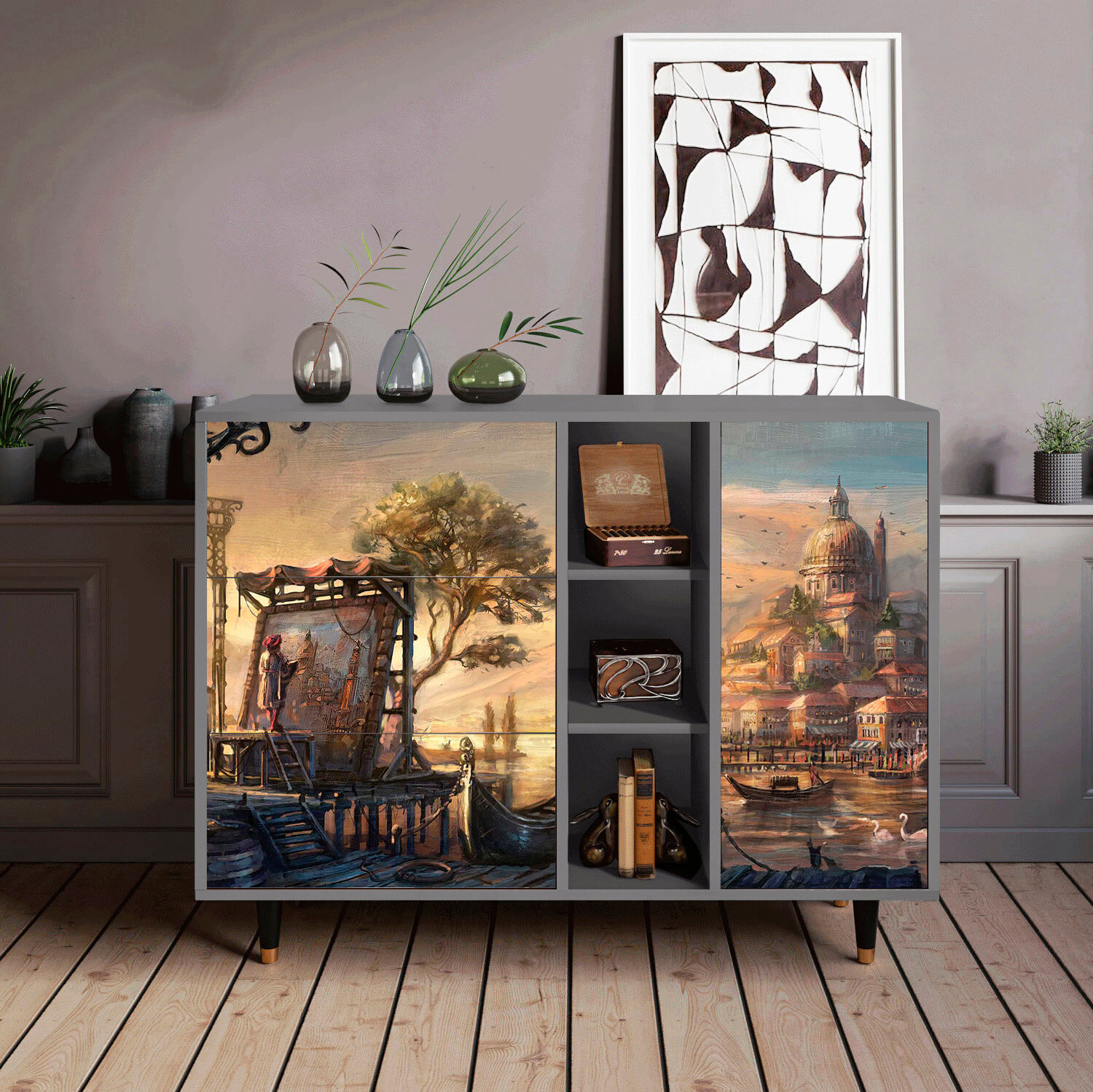 Комод - STORYZ - BS2 Venice, Разер - 125 x 97 x 48 см , Цвет корпуса - Серый