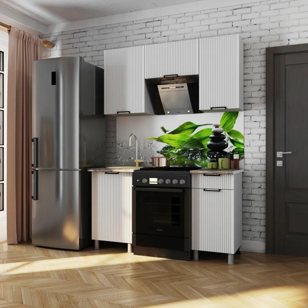 Кухня Кампео без столешницы 1.5 м Белый снег ЛДСП/МДФ с окапом 1500х430х2150 тэкс