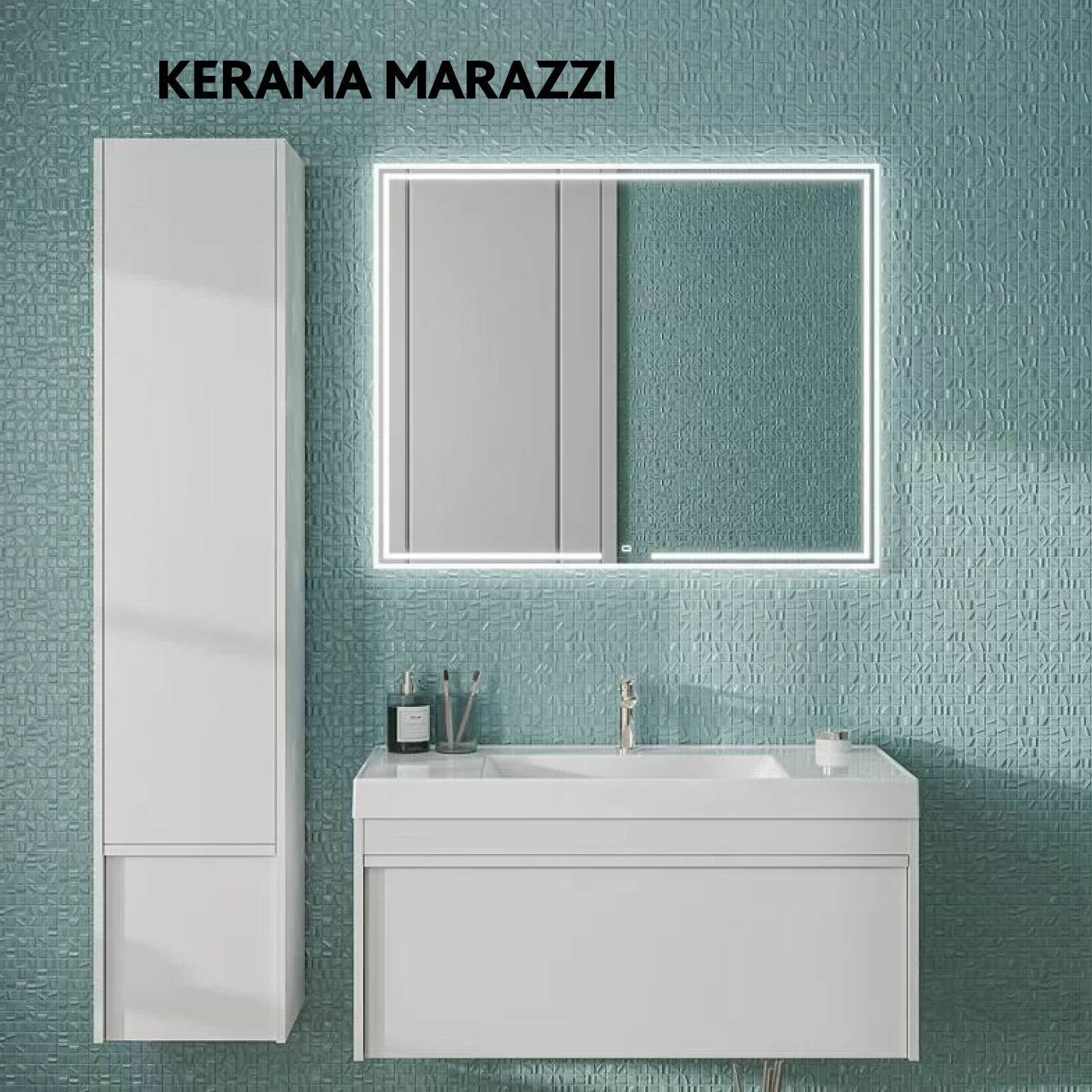 Зеркало KERAMA MARAZZI MIO прямоугольное с диммером, 100 см, белое, MIO. mi.100 WHT