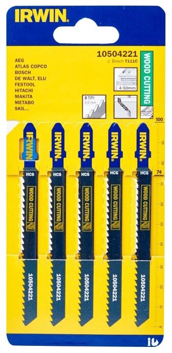 Пилка Irwin для электролобзика 5 шт. (t111c), Irwin 10504221