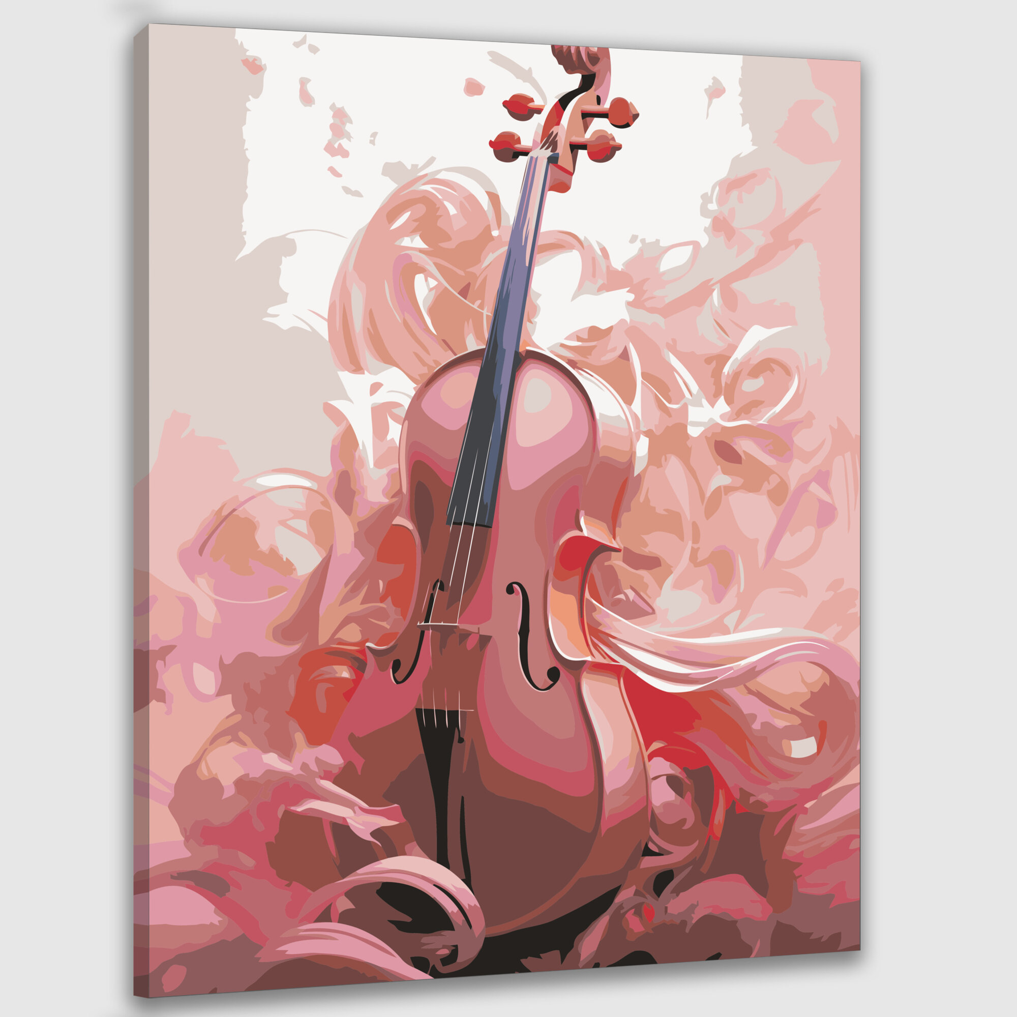 Картина по номерам 40x50 см, яркая, цифровая, картина, розовая симфония, ленты, музыкальные ноты, инструменты