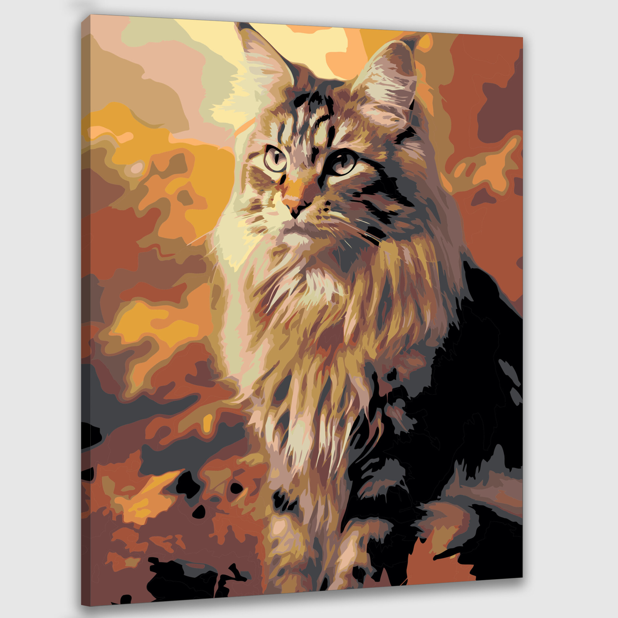 Картина по номерам 40x50 см, кошка, мейн-кун, разрешение, фотография, мех, землистые тонов, глаза, мудрость