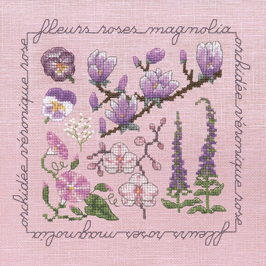 Набор для вышивания: Pink Flowers (Розовые цветы), 14 х 14 см