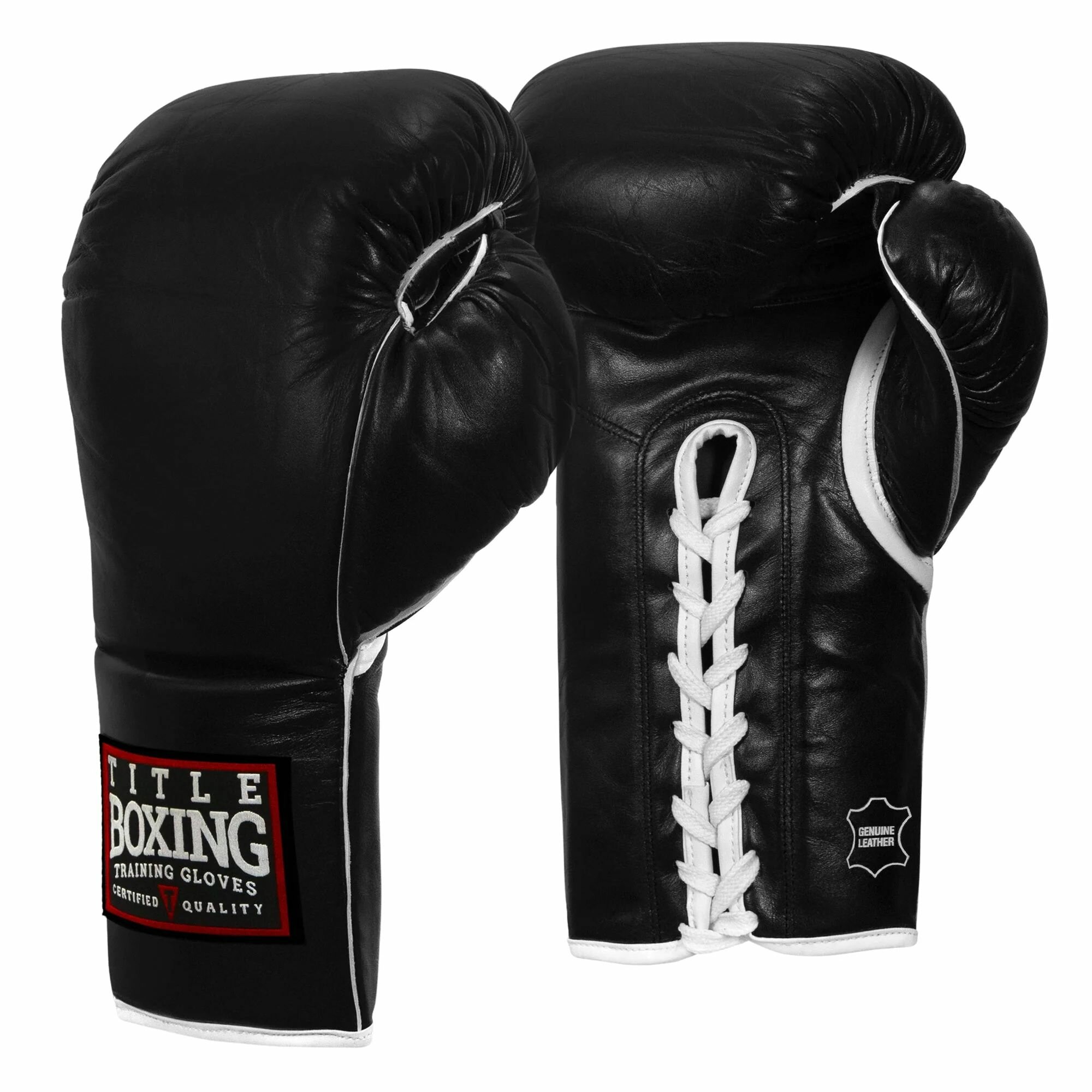 Перчатки боксерские TITLE Boxing Old School Leather Lace-Up Sparring Boxing Gloves, 14 унций, черные