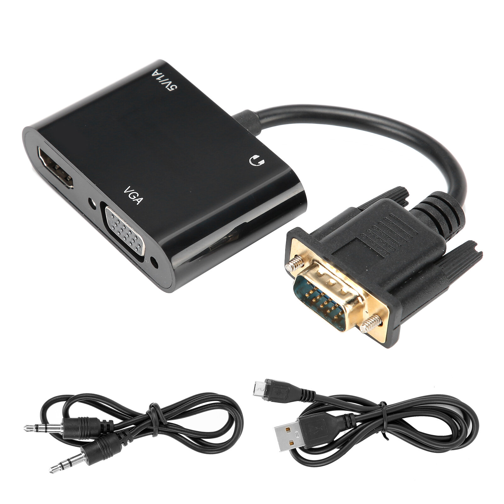 VGA to HDMI Adapter 3-in-1 Power Converter TV Projector Displays with Audio for Laptop Black