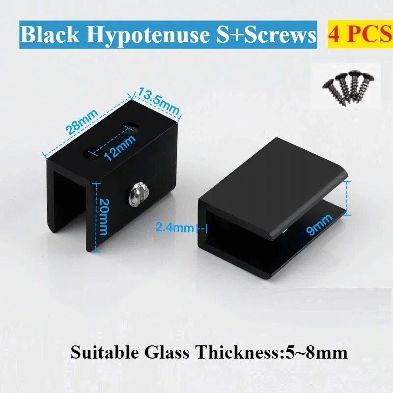 Зажимы для стекла черные Hypotenuse S, 4 шт.