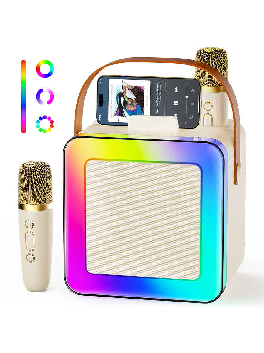 Беспроводная музыкальная колонка-караоке с 2 микрофонами детская, Музыкальная колонка караоке с 2 микрофонами детская