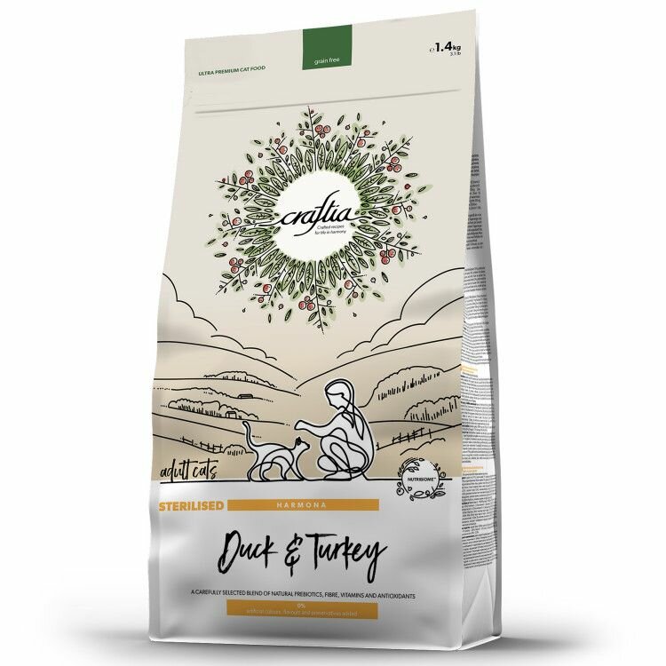 Сухой корм CRAFTIA HARMONA для стерилизованных кошек из утки и индейки, 1.4 кг