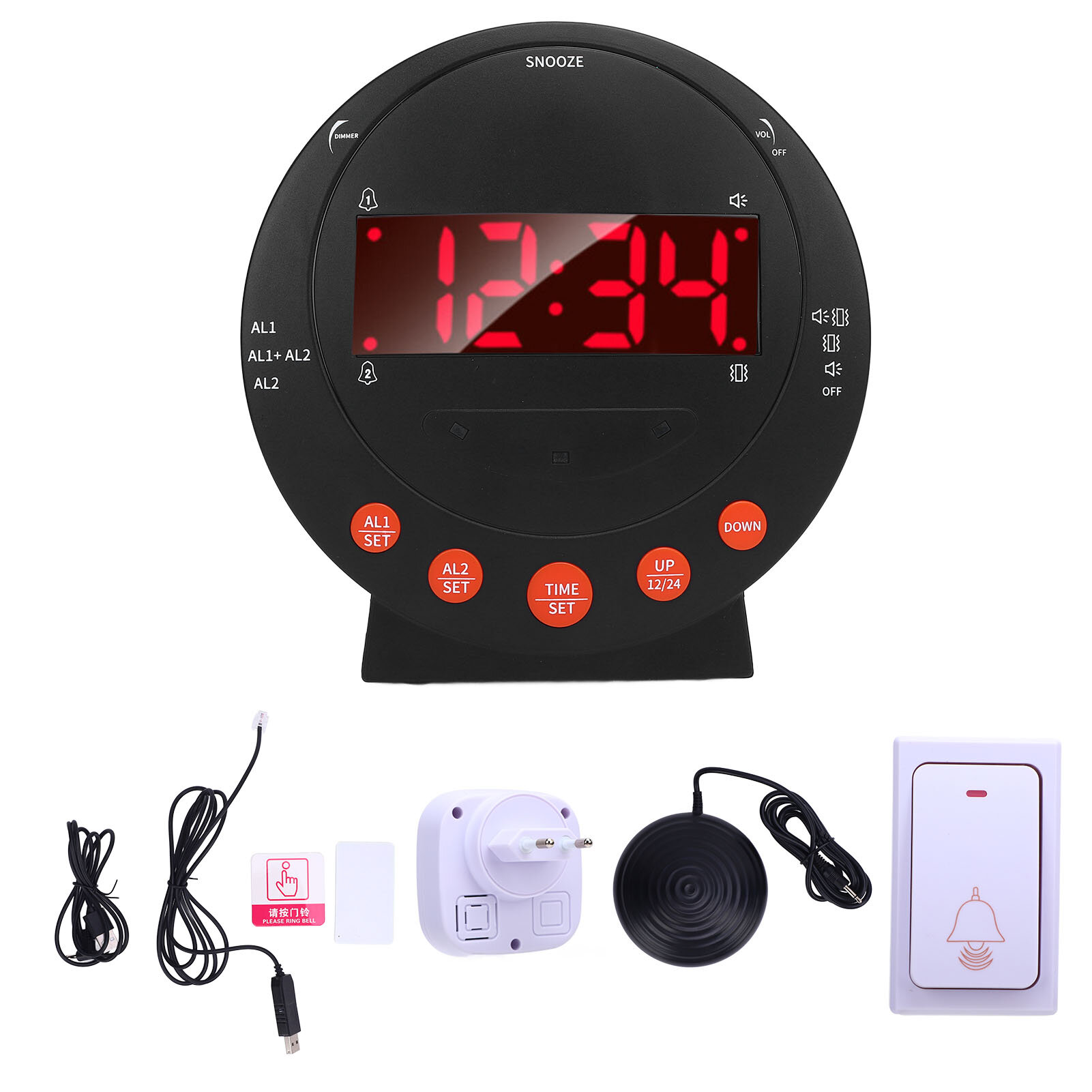 Вибрирующие будильники для слуха с нарушениями слуха глухой цифровой будильник со сносом светодиодного дисплея Мигающий легкий дверной звонок