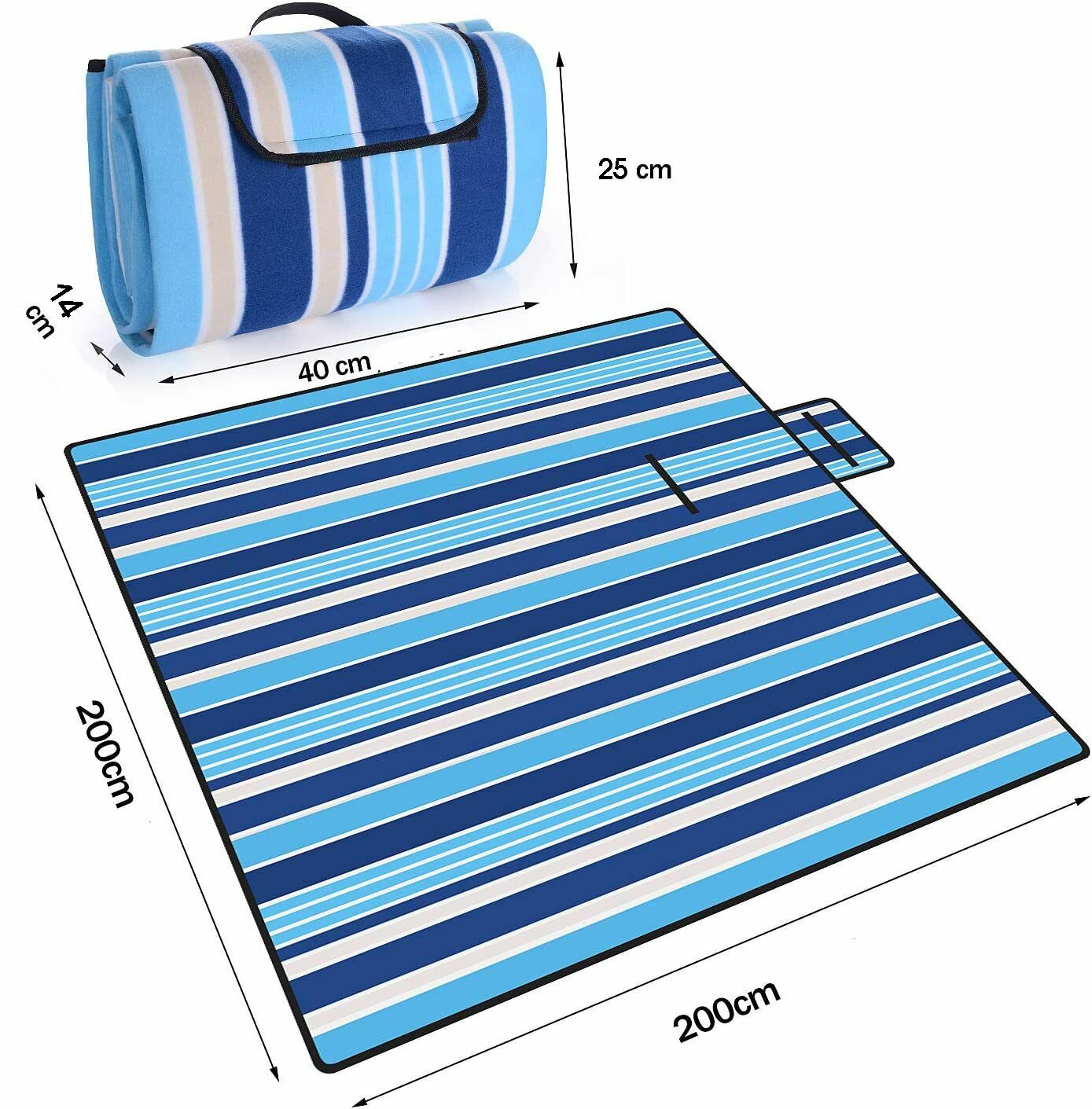 Подстилка-покрывало для пикника непромокаемое Skully Alu thermo blanket 200х200 (white-blue stripes)