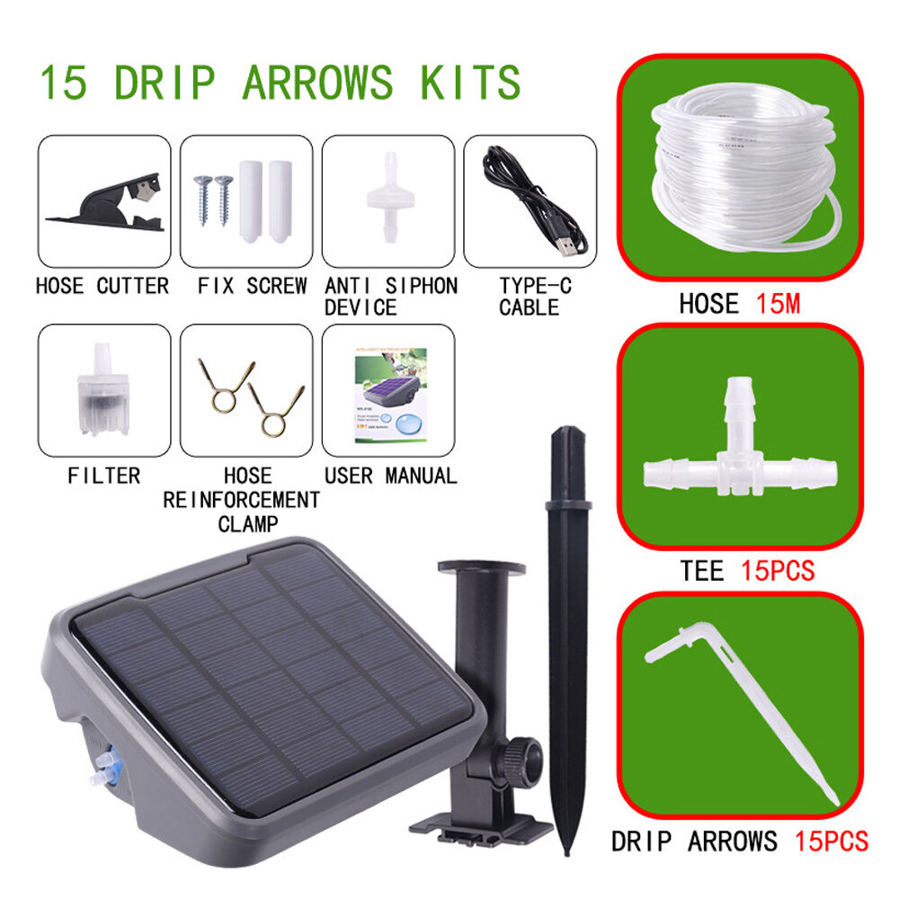 Система солнечной полива автоматический дрип-система с 15 капельными насадками для полива горшечных растений в помещении и на открытом воздухе