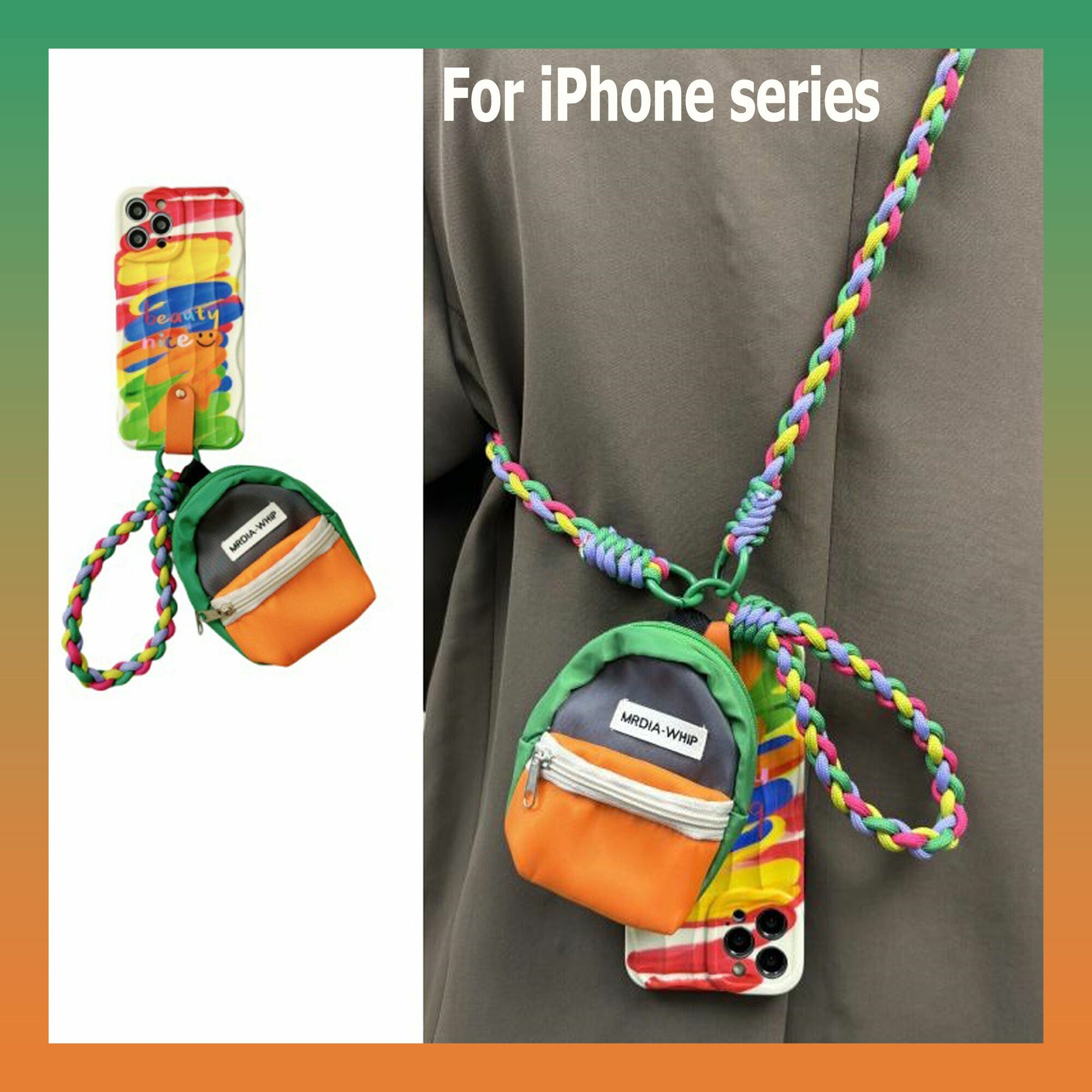 Чехол для Apple iPhone 11 12 13 14 15 Pro Max с ремешком запястья, мини-рюкзаком и плечевым ремнем, противоударный, с полным покрытием камеры, с рисунком в виде милой улыбки.