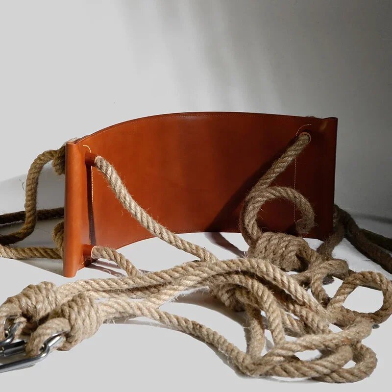 Ретро пеньковая веревка, качели для патио, домашняя садовая мебель, скандинавский дизайнер, для взрослых, уличный балкон, поверхность из воловьей кожи, декоративное кресло-качалка, 60x22cm