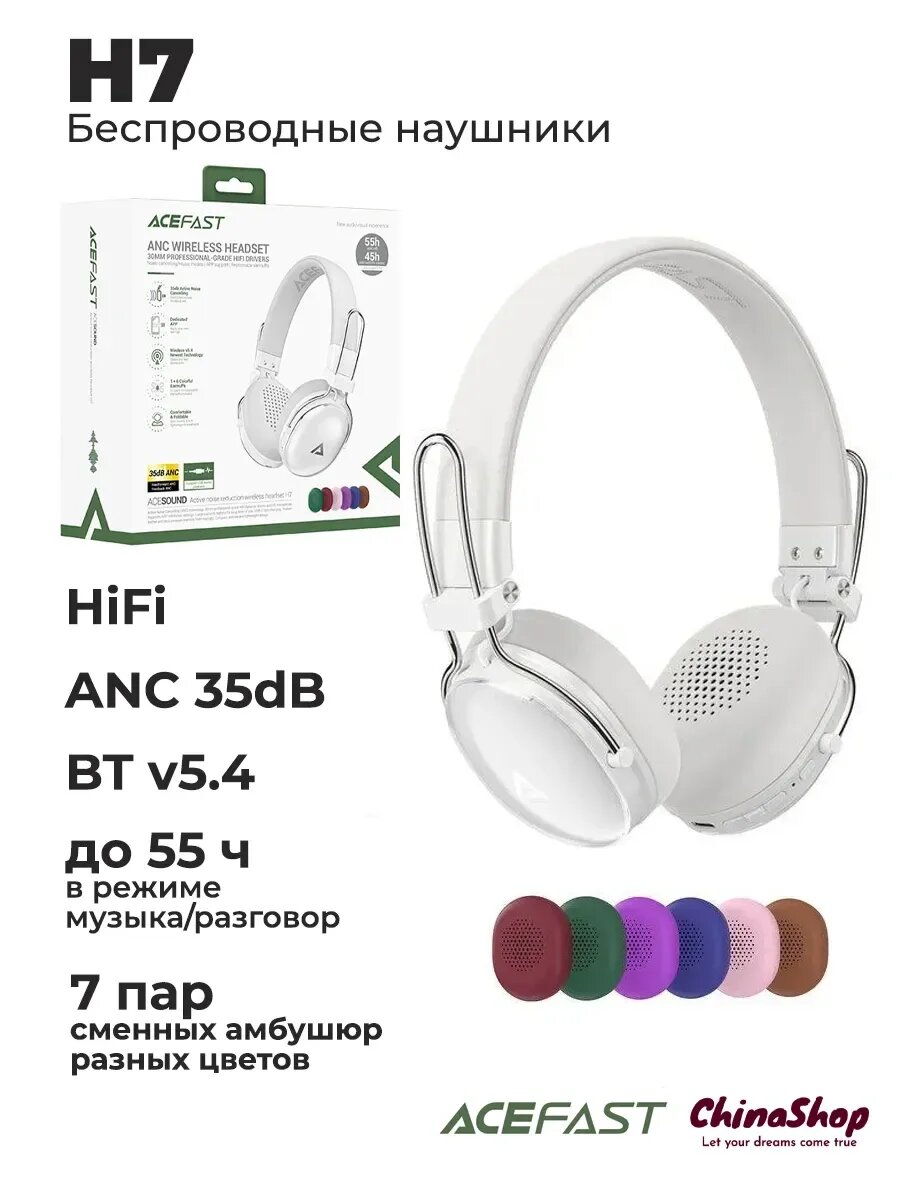 Беспроводные накладные наушники с активным шумоподавлением ACEFAST H7 Active Noise Reduction Wireless Headset
