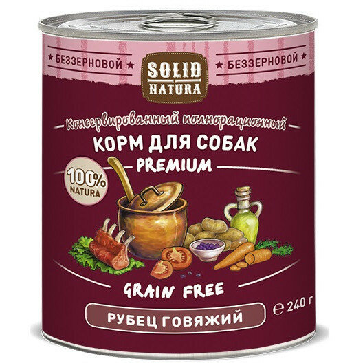 Solid Natura Premium влажный корм для взрослых собак с говяжьим рубцом, в консервах - 240 г х 6 шт