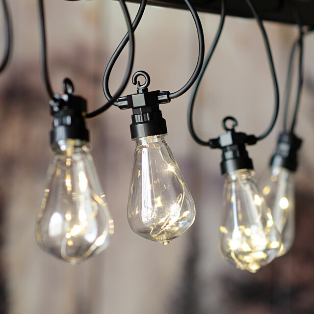 Гирлянда из лампочек Edison Shine Party Lights 10 м, 20 ламп, теплые белые LED, черный ПВХ, соединяемая, IP44, Winter Deco, ECO-C5-020-F-BCWW