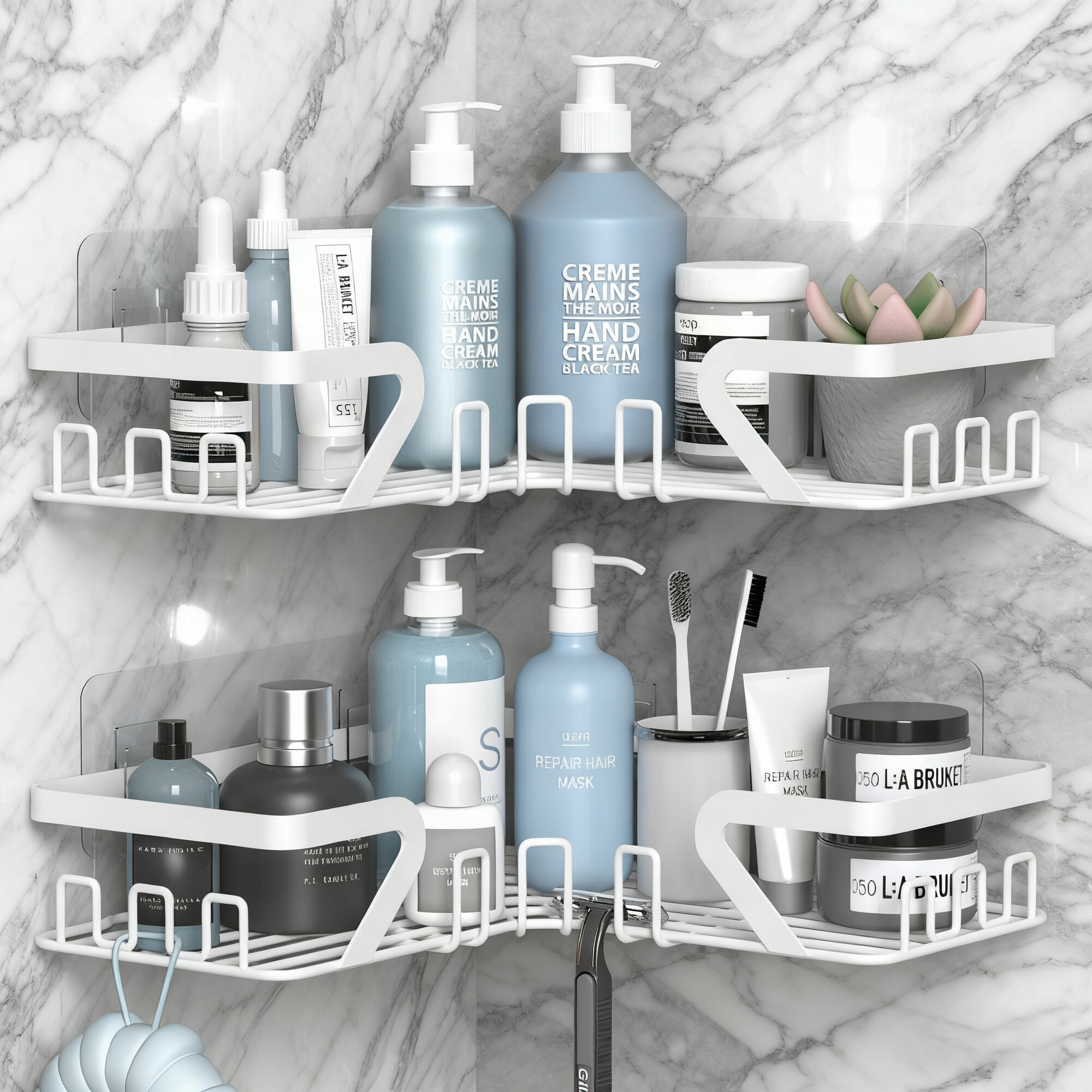 Полка для ванной, кухни без сверления. Угловая полка, Белый 2 шт