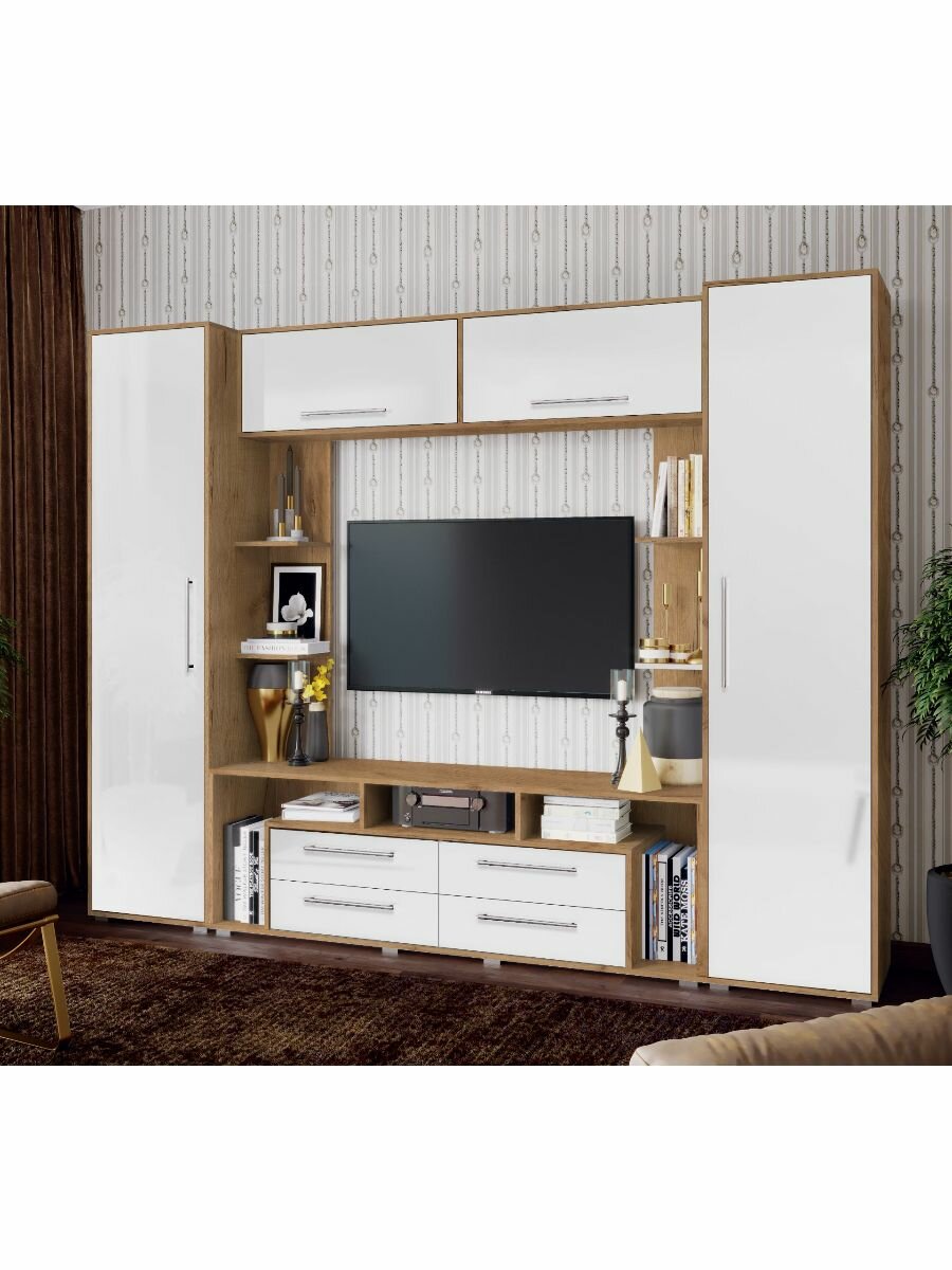 Гостиная Гармония МДФ/ЛДСП 2700х2100х440, Дуб крафт/Белый глянец, МИФ