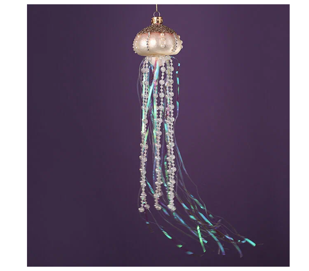 Стеклянная елочная игрушка Медуза Лейни 35 см, розовая, подвеска