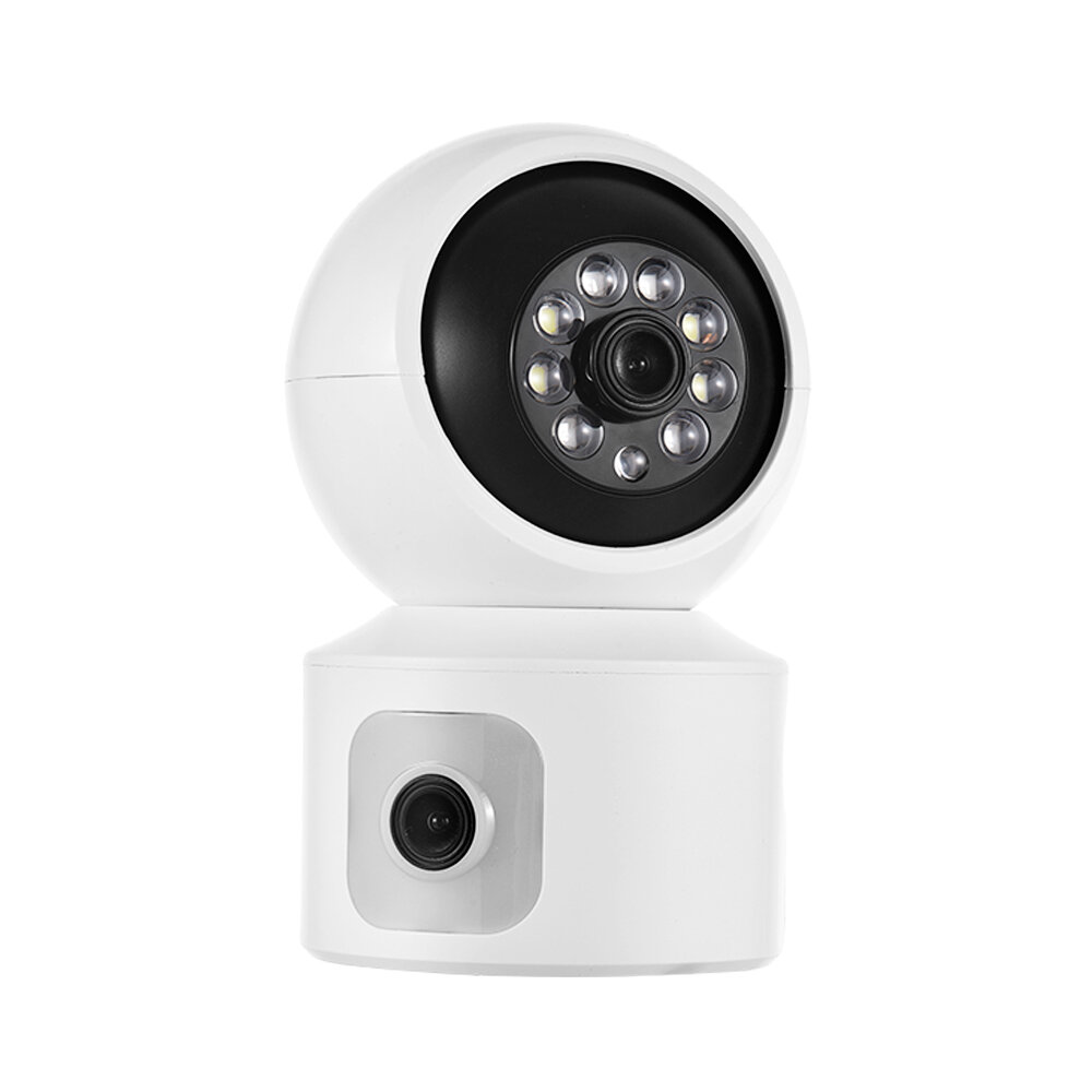 Камера безопасности с двойной линзой 2K Ultra HD 2MP+2MP 1920*2160 разрешение 3.6mm и 3.6mm линзы 6 инфракрасных+6 белых светодиодов 20m ночное видение 355° обзор 90° наклон 4X зум поддержка двухстороннего аудио Wi-Fi 2.4GHz для дома спальни питомца