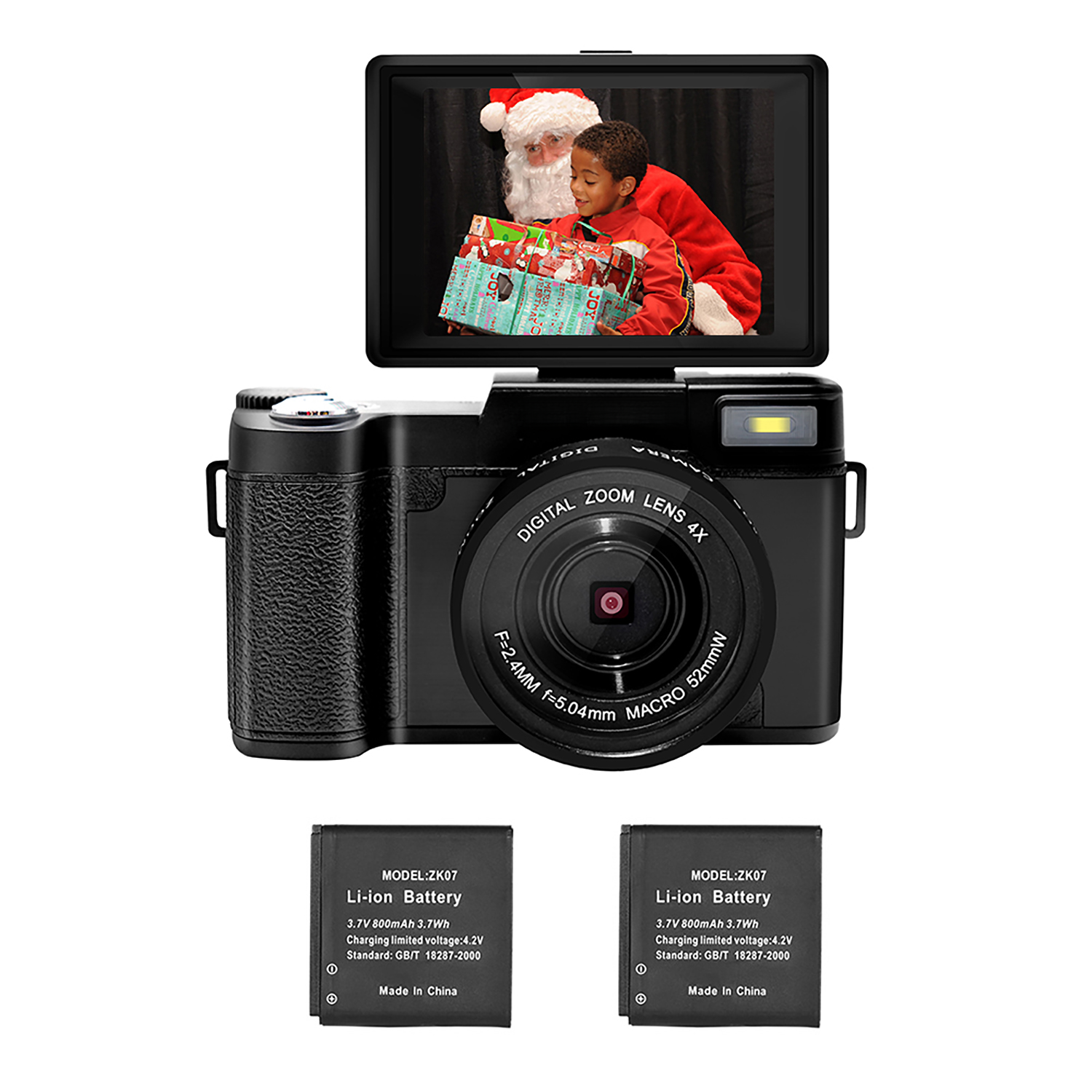 Камера цифровая видеокамера CD-R2 2.7K Full HD 30MP с поворотным экраном 3.0 дюйма 4X цифровым зумом и вспышкой 2 штуки батарей черного цвета