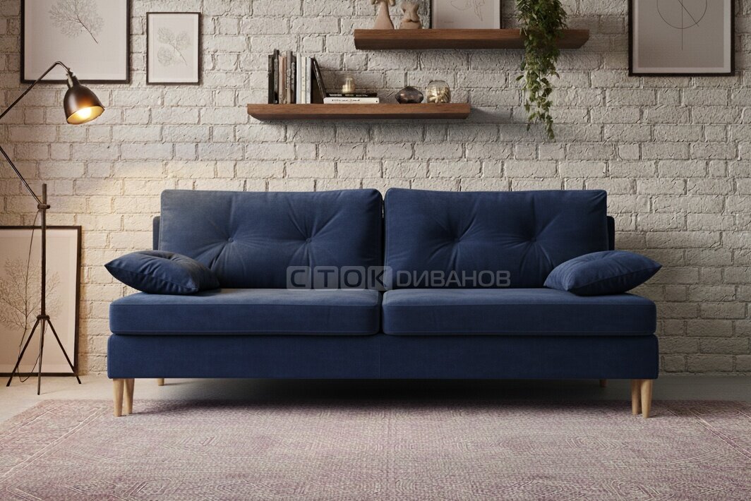 Диван Сток Диванов Порто, ультрамарин велюр, механизм пантограф, на ножках