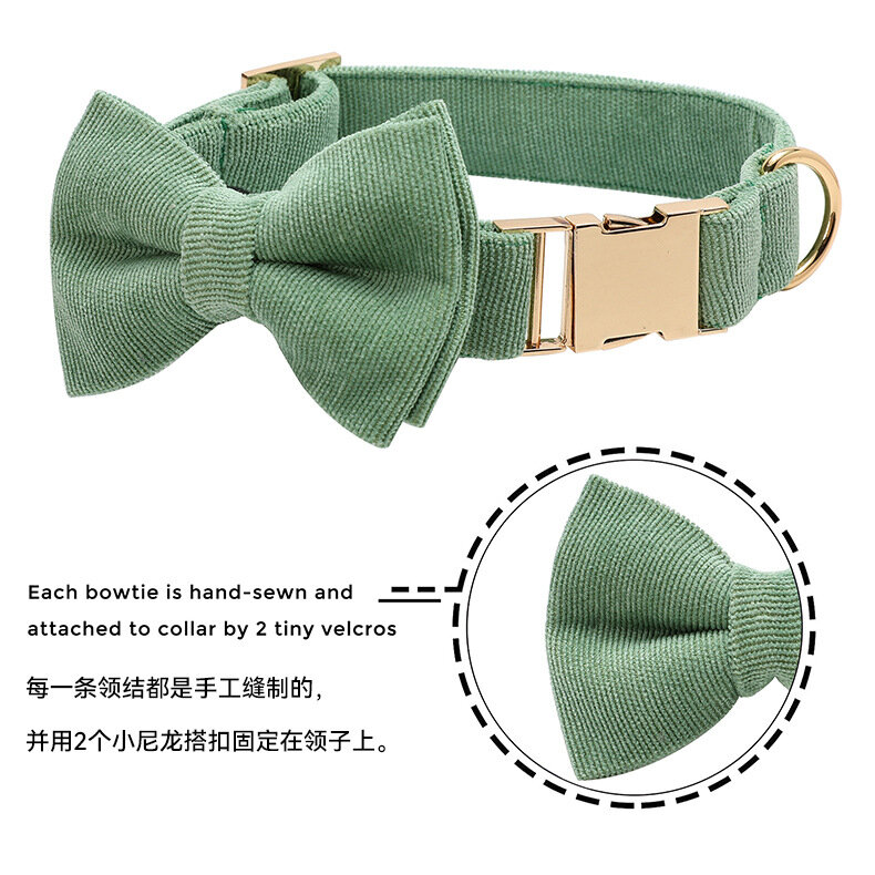 Персонализированный поводок для собак с гравировкой, вельветовый ошейник с бантом, цепь для собак, поводок для