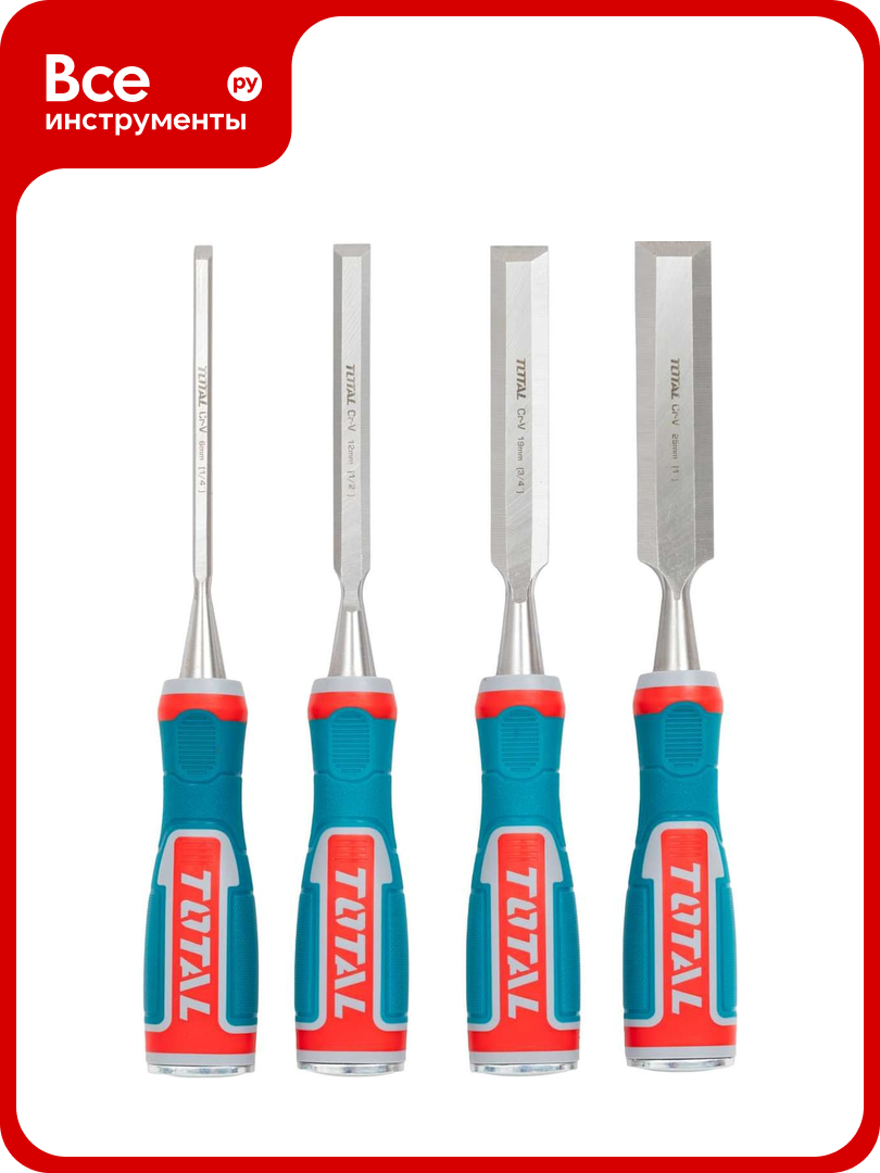 Набор стамесок по дереву TOTAL THT41K0401, надежное, с рукояткой из TPR и лезвием из прочного CrV для точных резов